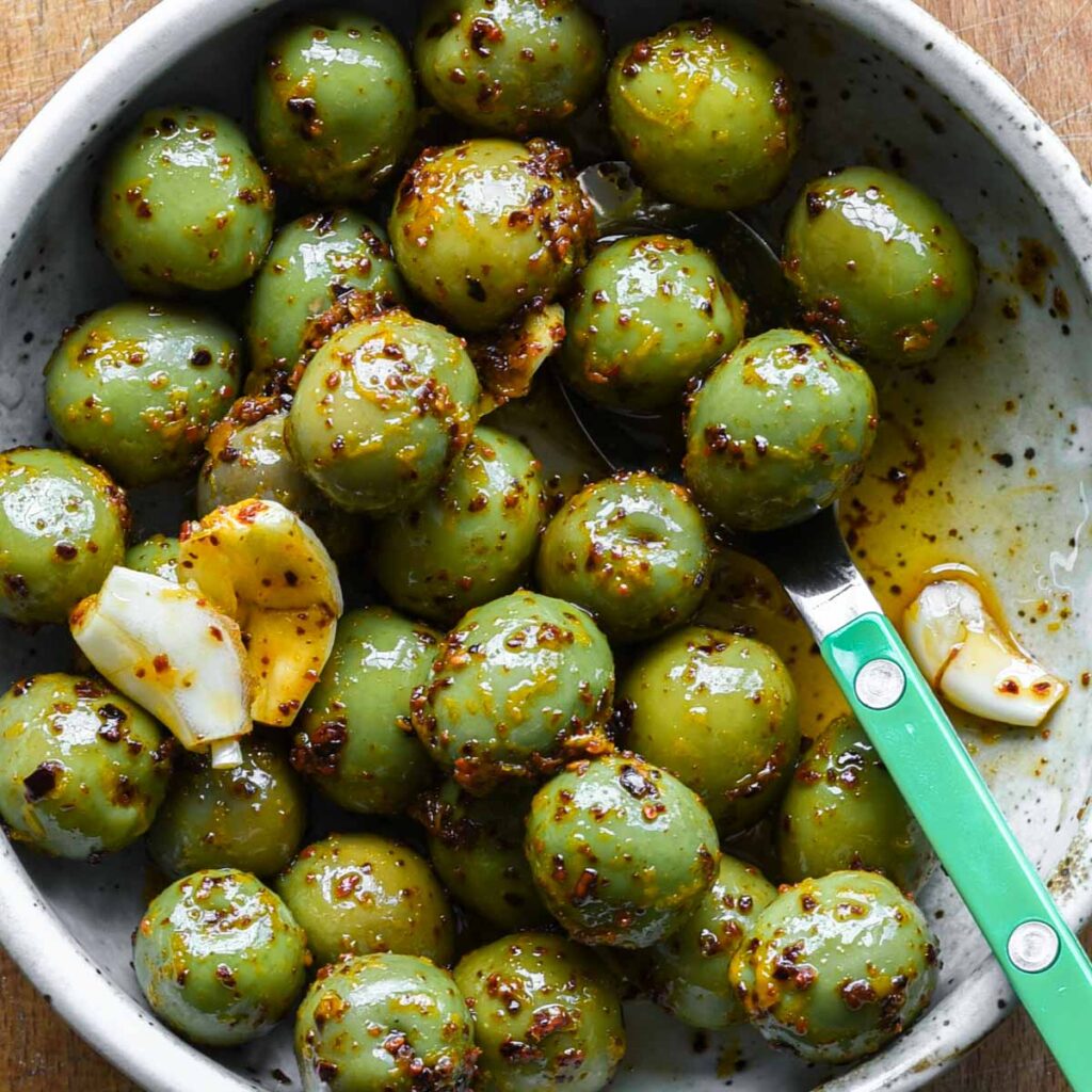 Marinated Green Olives - Cozy Cravings