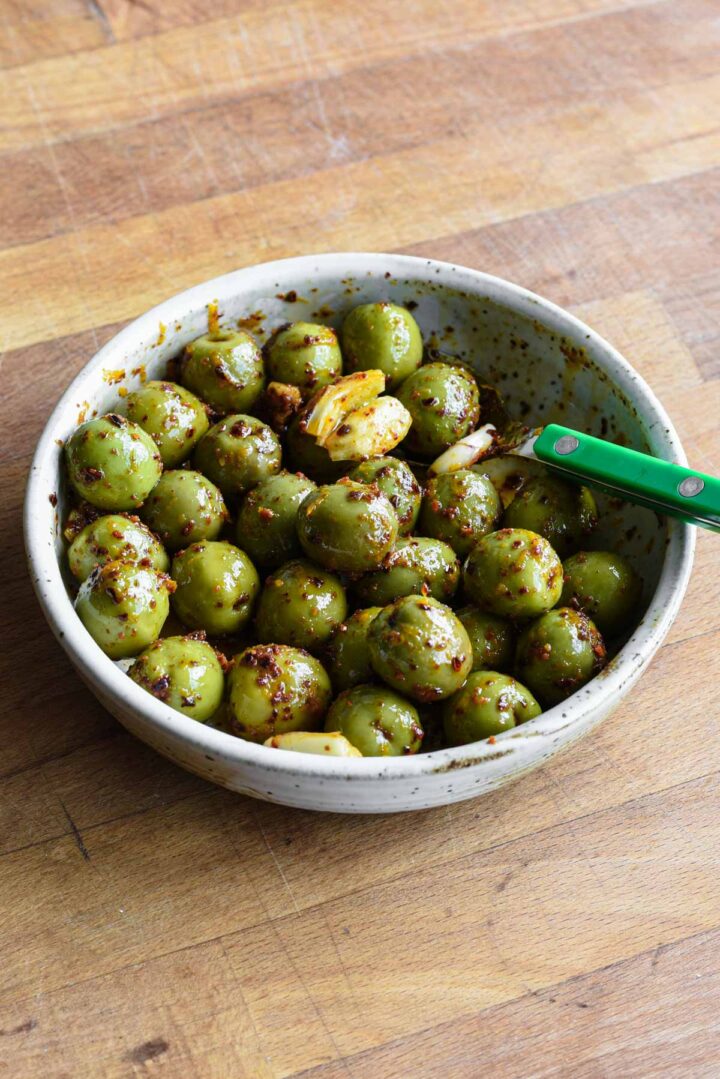Marinated Green Olives - Cozy Cravings